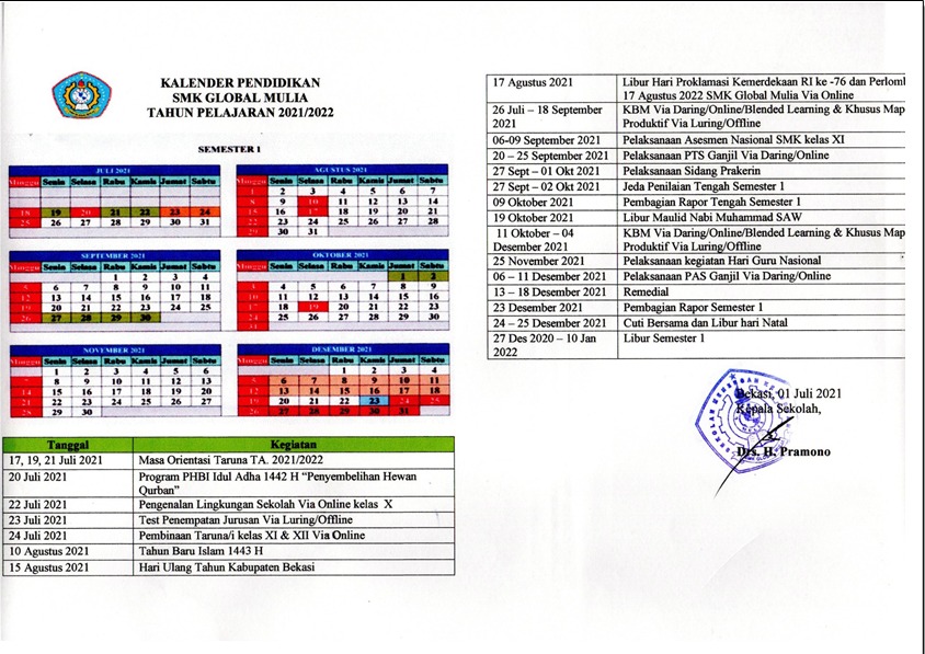 Kalender Pendidikan – SMK GLOBAL MULIA